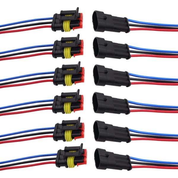 商品名mxuteuk 6 Pair 3 pin Plug Car Waterproof Electrical Connector，16 AWG Male Auto Female Adapter with 10cm Wiring Harnes...