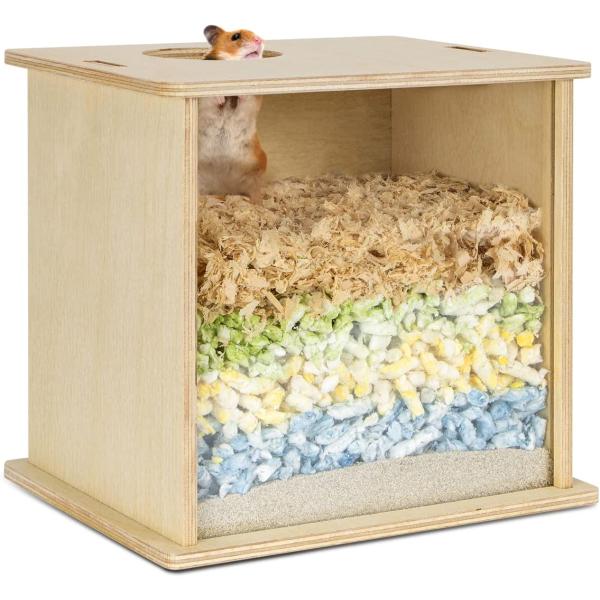 商品名PETLAOO Hamster Houses and Hideouts-Hamster Sand Bath Container ，Birch and Acrylic 's Hamster Hideout，Stimulate The E...