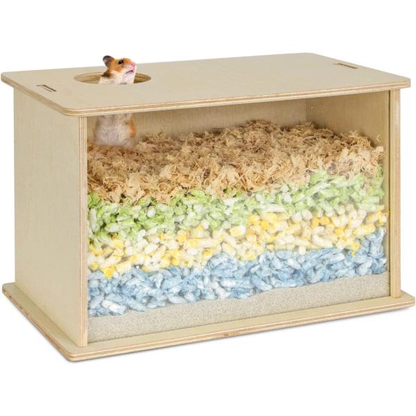 商品名PETLAOO Hamster Houses and Hideouts-Hamster Sand Bath Container ，Birch and Acrylic 's Hamster Hideout，Stimulate The E...