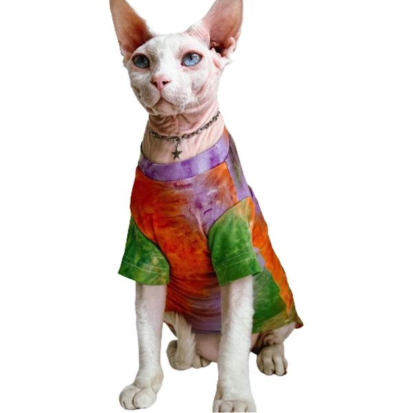 商品名Bonaweite Hairless Cats Rainbow Rendering T-Shirt for Spring Summer Autumn, Breathable Cat Wear Clothes Vest Shirts f...