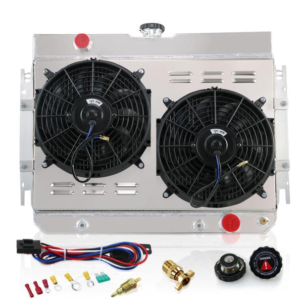 商品名: KUUHLERSAT 44MM フルアルミラジエーター CU289 1963-1968 64 67 65 シボレー インパラ ベル エア ビスケーン エル カミノ カプリス シェベル、3列コアラジエーター 電動ファン シュラウド ...