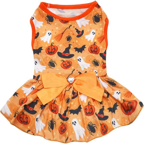 商品名KYEESE Halloween Dog Dress for Small Dogs Pumpkin Ghost Puppy Dress with Bowtie Dog Apparel, XSブランド：KYEESE商品サイズ：X-Sma...