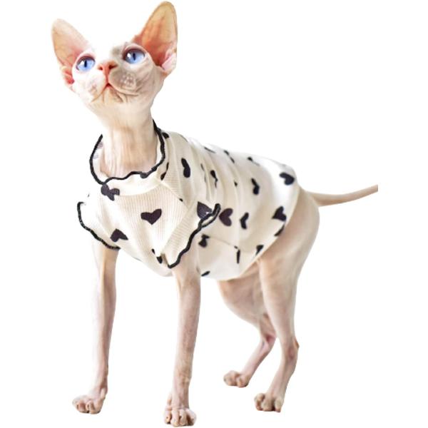 商品名Bonaweite Sphynx Hairless Cats Vest Clothes, Cute Summer Cotton Heart Pattern T-Shirts Skirt, Breathable Round Collar...