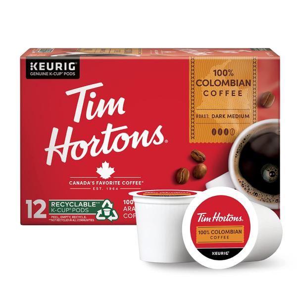 商品名Tim Hortons 100% Colombian, Medium Dark Roast Coffee, Single-Serve K-Cup Pods Compatible with Keurig Brewers, 12ct K-...