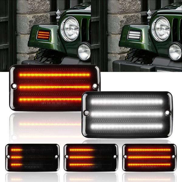 商品名Gempro Led Sequential Front Turn Signal Lights White DRL for 1997-2006 Jeep Wrangler TJ Smoked Lenブランド：Gempro商品サイズ：TJ...