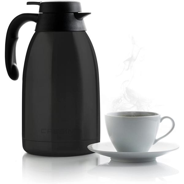 商品名Cresimo 68 Oz Stainless Steel Black Thermal Coffee Carafe / Double Walled Vacuum Flask / 12 Hour Heat Retention / 2 L...