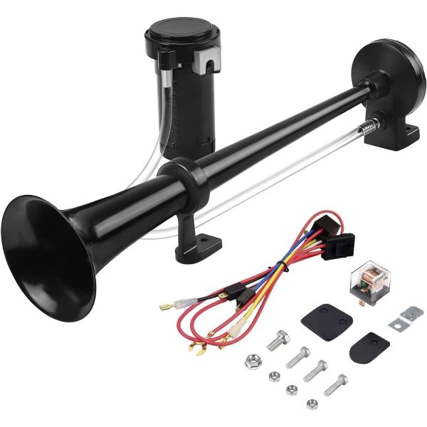 商品名150DB 24V エアカーホーン 17インチ クロム亜鉛シングルトランペット トラックエアホーン コンプレッサー付き 24V車用150db 24V Train Horn for Truck, Super Loud Chrome Zi...