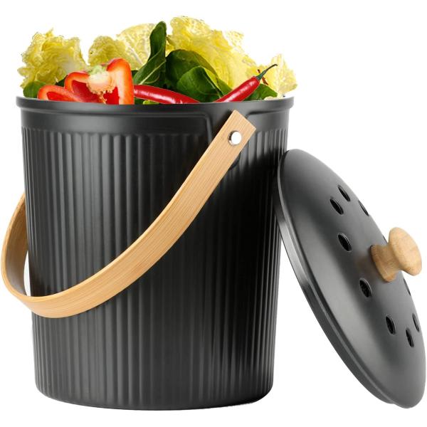 商品名：Countertop Compost Bin, LALASTAR Compost Bin Kitchen with Lid, Made of Sustainable Bamboo Fiber, Indoor Food Compost...