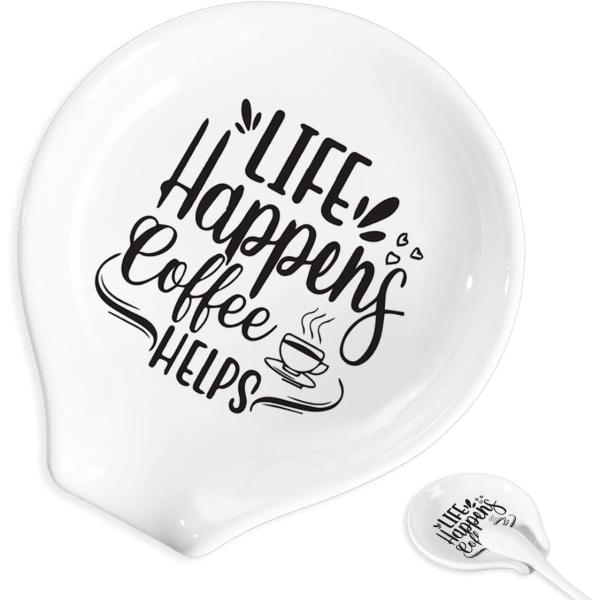 商品名Coffee Spoon Rest and Spoon,Funny Coffee Quote Ceramic Coffee Spoon Holder-Station Decor Coffee Bar Accessories-Gifts...