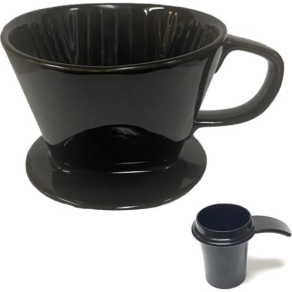 商品名GOLDTONE #2 Pour Over Coffee Maker - Ceramic One Single Cup Black Coffee Brewer - Reusable Cone Drip Holder Flat Bott...