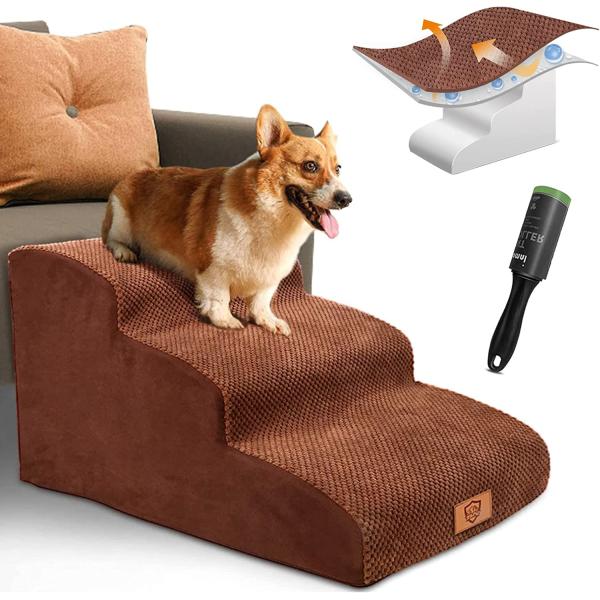 商品名Kphico Sturdy Dog Stairs and Ramp for High Beds Or Couches,Durable High Density Foam Pet Steps 3 Tiers,Non-Slip Dog R...
