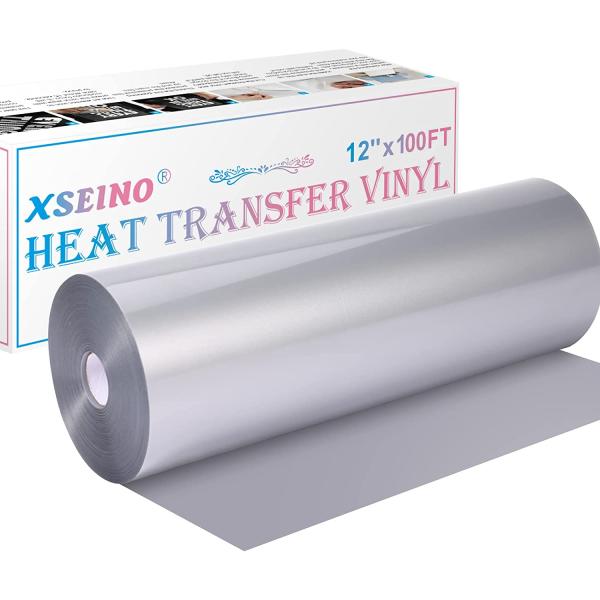 商品名XSEINO Heat Transfer Vinyl Roll,12"" x 100FT Silver HTV Vinyl Roll with Teflon for Shirts,Silver Iron on Vinyl Roll f...