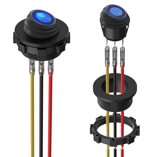 商品名Toggle Switch   Qidoe 2Pcs Waterproof Round Rocker Switch with Housing Shell Screw Ring Blue LED Lighted DC 12V/24V O...