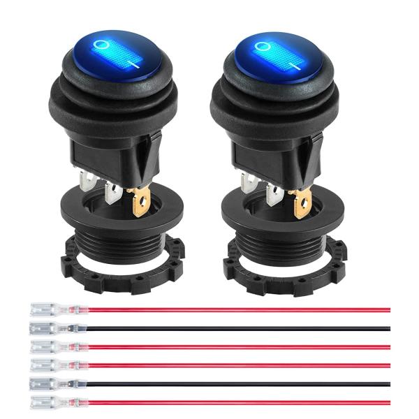 商品名12 Volt Toggle Switch Waterproof 2 PCS, Blue LED Lighted Round Rocker Switch Panel with 6 Hot-Melt Terminals and 20cm...