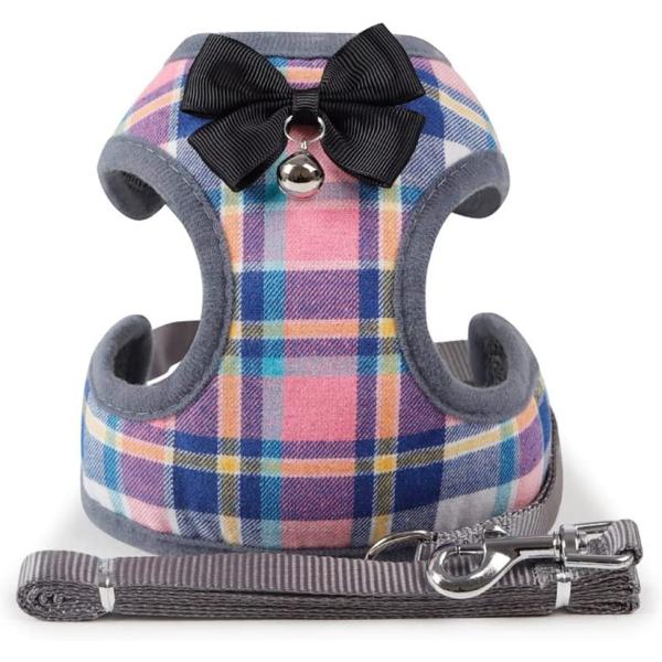 商品名Dog Harness and Leash Set, Soft Mesh No Pull Dog Cat Harness Vest with Bowtie Bell for Small Dogs Puppy and Cats Outd...
