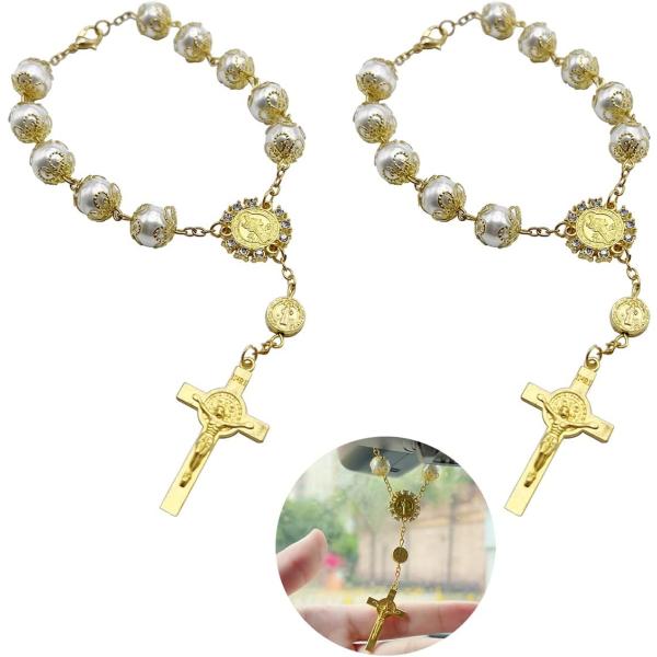 商品名Saint Benedict Car Rosary 2 Pieces Rearview Mirror Auto Rosary Hanging Personalized Car Cross Blessing Catholic Car M...
