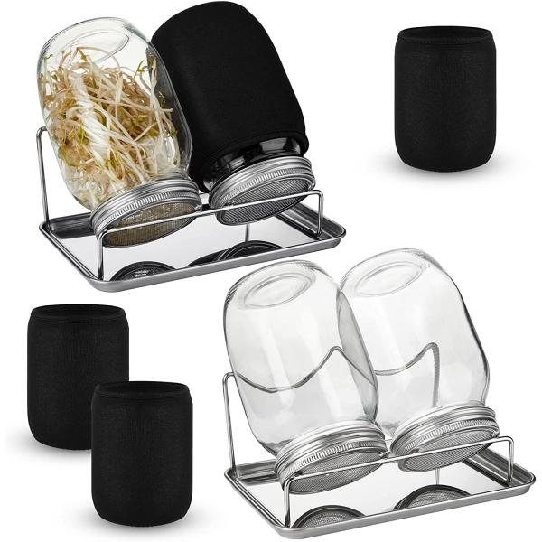 商品名2 Set Seed Sprouting Jar Kit, 4 Wide Mouth Mason Jars with Stainless Steel Screen Sprout Lids 4 Blackout Sleeves and ...