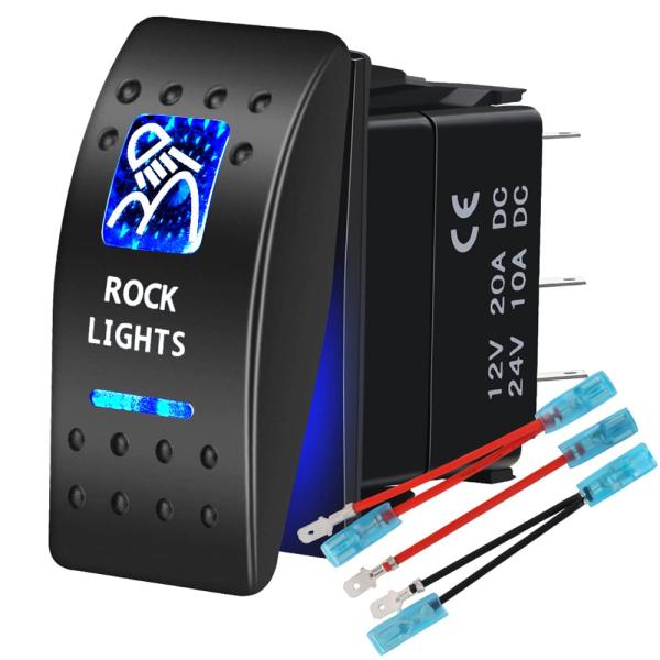 商品名AUKA Waterproof Rock Lights Rocker Switch Toggle, 5 Pin SPST ON-Off Toggle Switch 12V/20A 24V/10A Blue LED Light, wit...