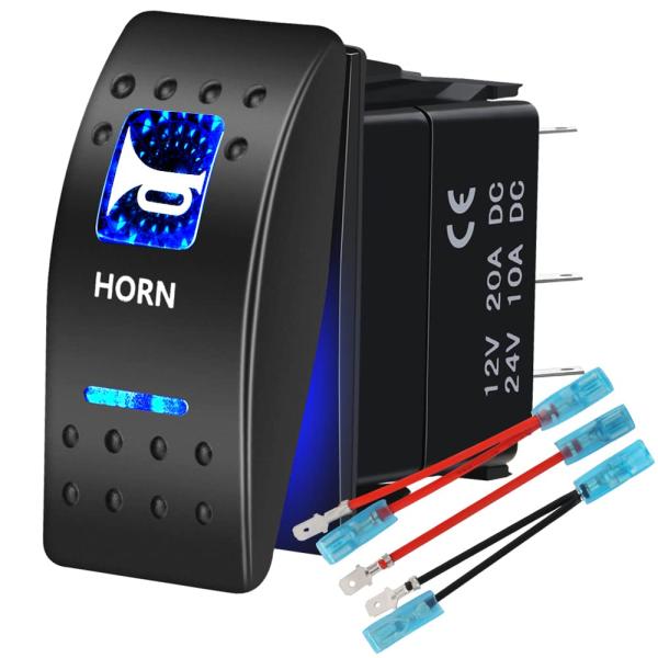 商品名AUKA Momentary Horn Rocker Switch Waterproof 12V/20A 24V/10A, 5Pin SPST Mom (ON)-Off Toggle Switch Blue LED Light, wi...