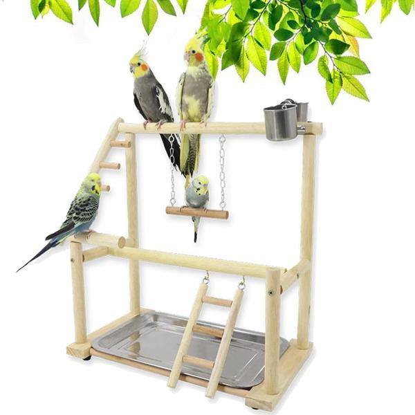 商品名Joyeee Natural Bird Perch Stand, with Playground Ladder, Bird Water Feeder Dishes, Swing, Tray for Cockatiel Parakeet...