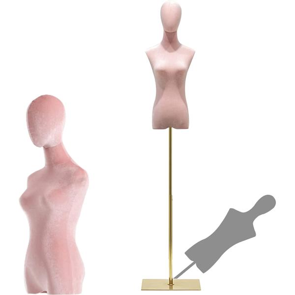 商品名HIYOUGO Female Dress Form, Pink Velvet Mannequin Body with Metal Stand, Detachable Dress Form for Retail Clothing Sho...