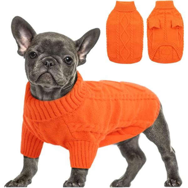 商品名Queenmore Small Dog Pullover Sweater, Cold Weather Cable Knitwear, Classic Turtleneck Thick Warm Clothes for Chihuahu...