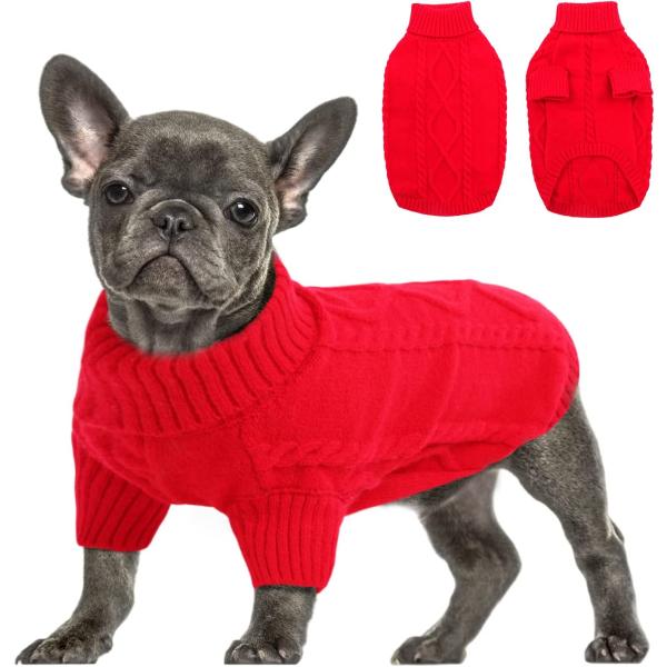 商品名Queenmore Small Dog Pullover Sweater, Cold Weather Cable Knitwear, Classic Turtleneck Thick Warm Clothes for Chihuahu...
