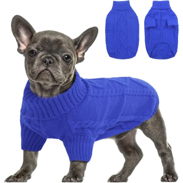 商品名Queenmore Small Dog Pullover Sweater, Cold Weather Cable Knitwear, Classic Turtleneck Thick Warm Clothes for Chihuahu...