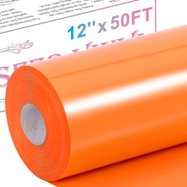 商品名XSEINO Heat Transfer Vinyl, 12"" x 50FT Orange HTV Vinyl Roll with Teflon for Shirts, Orange Iron on Vinyl Roll for C...