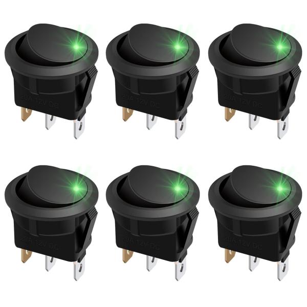 商品名weideer 6個 12V ロッカースイッチ オン/オフSPST ラウンドドットトグルスイッチ グリーンLED 車 ボート トラック KCD2-102N-Gweideer 6Pcs 12V Rocker Switch On/Off ...