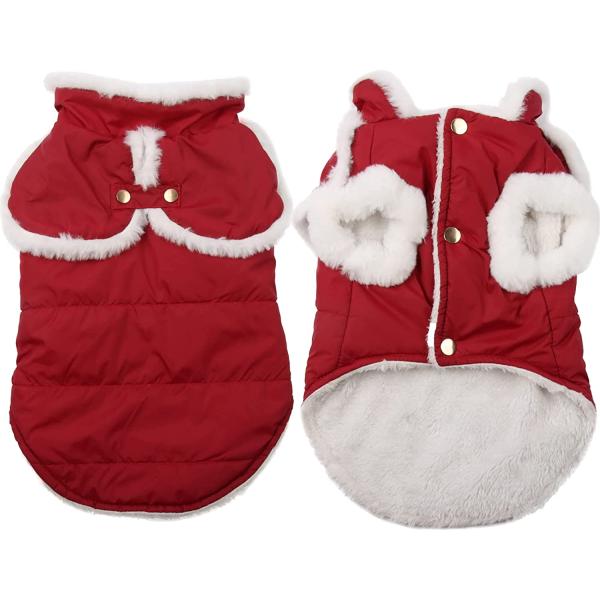 商品名JoyDaog Shawl Design Fleece Lined Warm Dog Jacket for Puppy Winter Cold Weather,Soft Windproof Small Dog Coat,Red Sブラ...