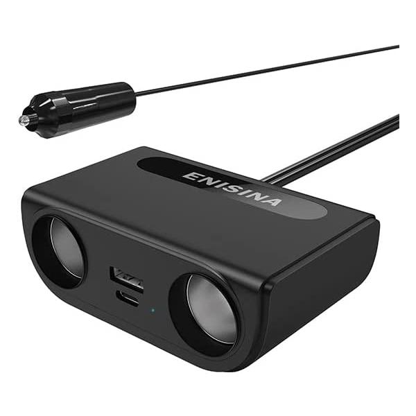 商品名Cigarette Lighter Splitter, 12V/24V DC - 60W Dual-sockets Car Charger Adapter with Type-C &amp; USB-A/2.0 for car Tru...