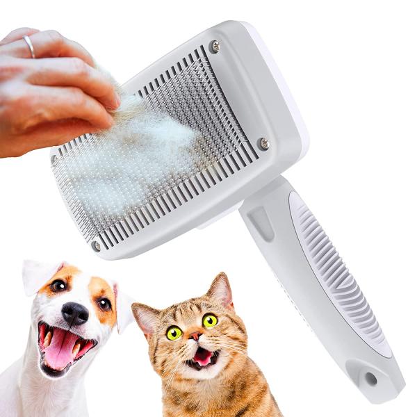 商品名Crala Self Cleaning Slicker Brush, Dog &amp; Cat Grooming Shedding Tool for Short and Long Haired - Gently Removes Lo...