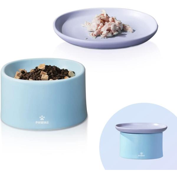商品名Pawaii Ceramic Cat Bowl, Combined Type Elevated Cat Bowl, Whisker Friendly Cat Bowl, Dishwasher and Microwave Safe, O...