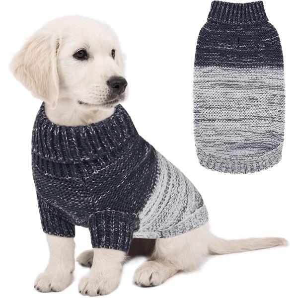 商品名Queenmore Knitted Pullover Dog Sweater, Turtleneck Pet Cat Sweater, Cold Weather Puppy Sweater Stitching Knitwear wit...