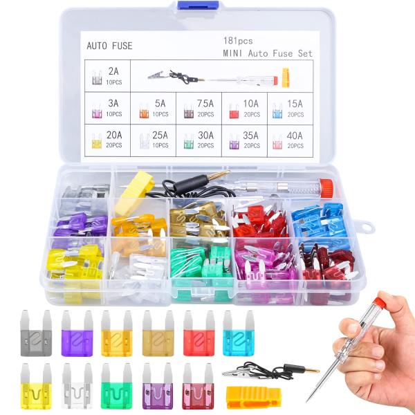 商品名Mini Fuses Assortment Kit, 181pcs Blade Car Fuses Kit with Fuse Tester and Puller, ATM Automotive Replacement Fuse fo...