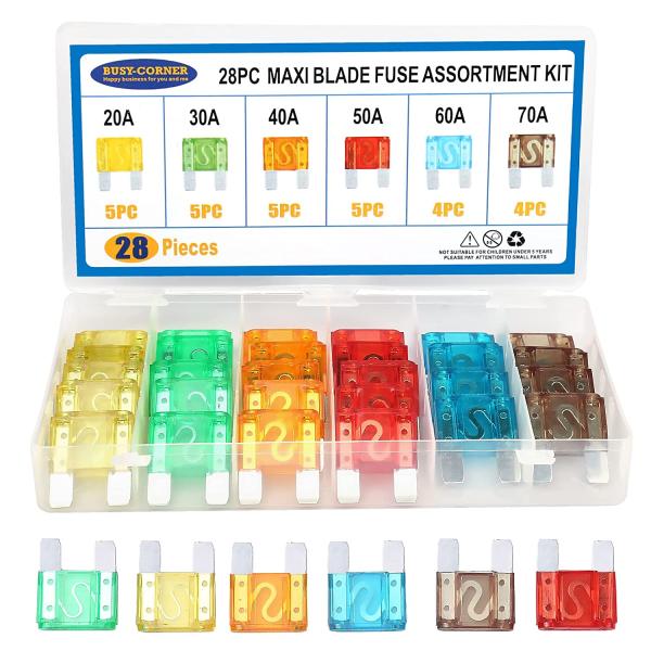 商品名Maxi Blade Fuse Assortment, Car Fuse, 20A 30A 40A 50A 60A 70A Maxi Auto Fuse Kit, 28 Pieces BUSY-CORNERブランド：BUSY-CORN...