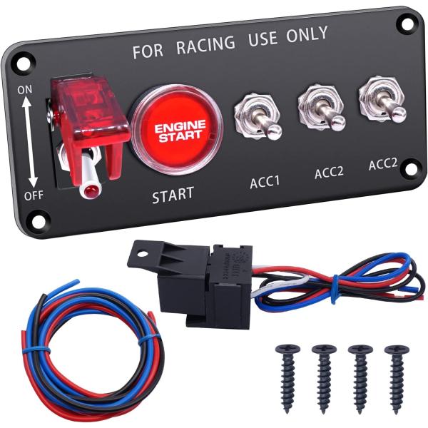 商品名Twidec/12V DC Ignition Switch Panel 5 in 1 Racing Car Engine Start Push Button Switch with Red LED Toggle Switch And ...