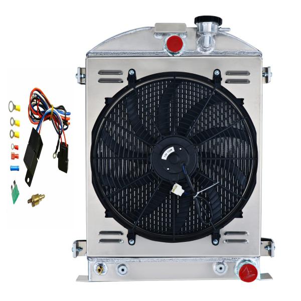 商品名:  HKAUTOPART Radiator Compatible with 1933 1934 Ford Chopped Chevy V8 Engine, 3 Row Full Aluminium Radiator + 16 Inc...