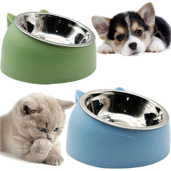 商品名：PINVNBY 2PCS Raised Cat Bowl Tilted 15° Slanted Elevated Bulldog Feeder Non-Spill Dog Kitten Food Dish Anti-Slip Det...