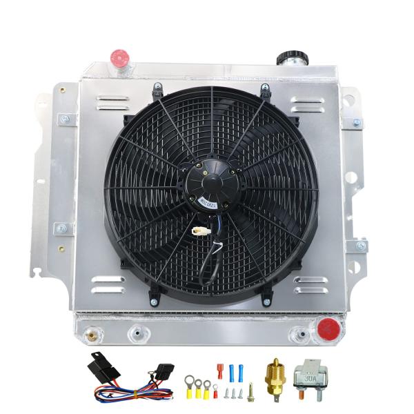 商品名: KUUHLERSAT 1987-2006 Jeep TJ/YJ ラングラー シボレー V8 2.4 2.5 4.0 4.2 L4 L6エンジン用フルアルミニウムラジエーター 3列コア冷却ラジエーター 電動ファンシュラウドサーモスタ...