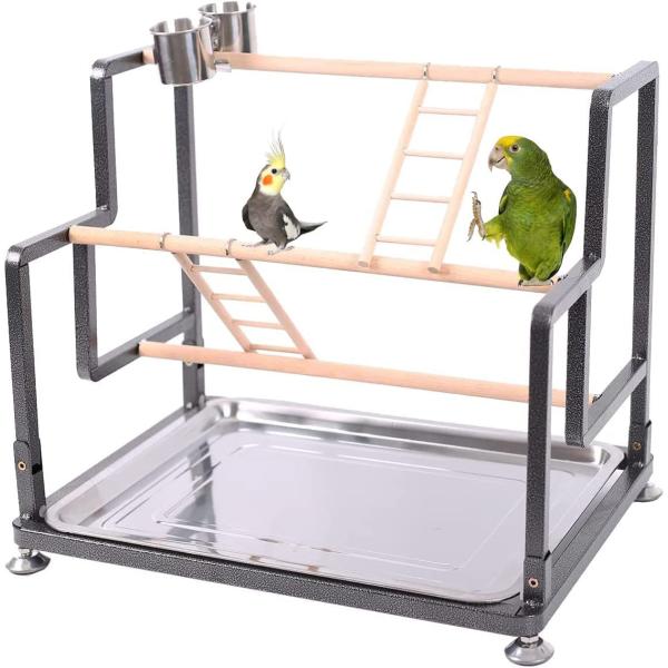 商品名鳥 オウム プレイグラウンド 折りたたみ式 メタルフレーム 高耐久 インコ プレイスタンド テーブル トレイン プレイスタンド スタンディング パーチ 4個 はしご 2個 バードカップ 2個Bird Playstand, Table ...
