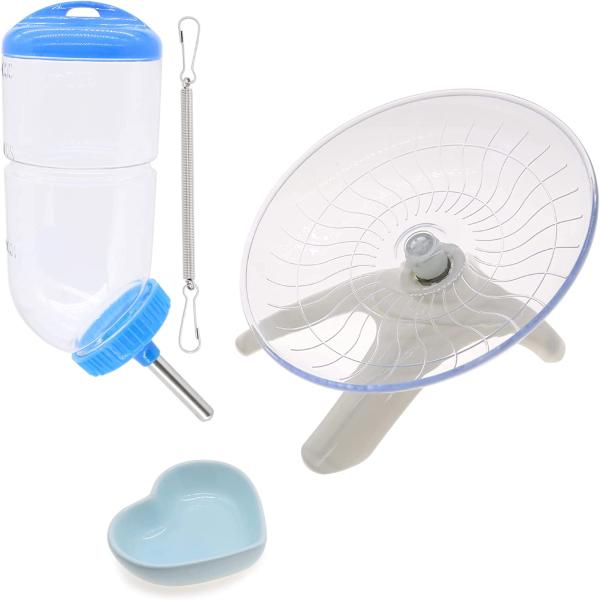 商品名Hamster Flying Saucer, Hamster Wheel Mouse Spinner Wheel with Guinea Pig Water Feeder Bottle, Gerbils Ceramic Food Bo...