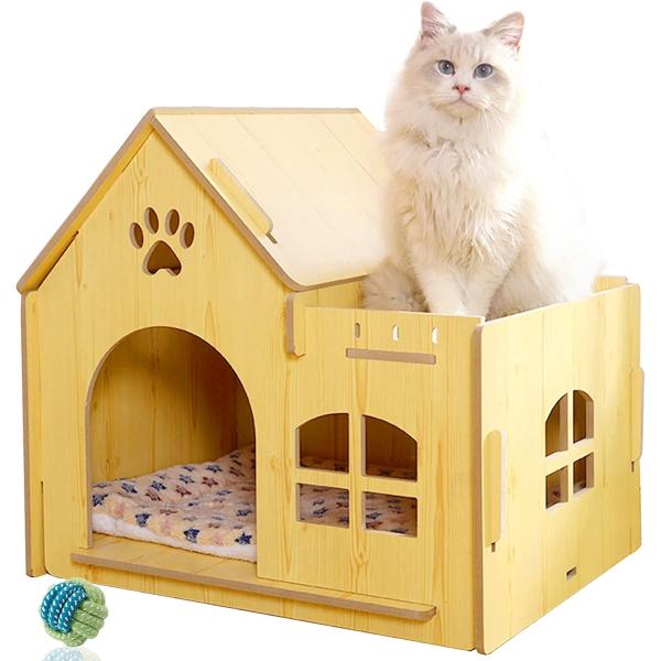 商品名Casual HOU’s Cat House Indoor for Cats with Star Cushion Sturdy Luxury Small Dog House Large Space for Pets with Wind...