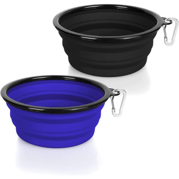 商品名WINSEE 折りたたみ式犬用ボウル 2個パック 小型折りたたみ式犬用ウォーターボウル 猫用 犬用 ポータブルペット餌やり皿 散歩/旅行用 カラビナ2個付き (15オンス ブラック&amp;ミッドナイトブルー)WINSEE Colla...