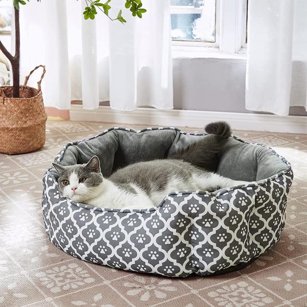 商品名LUCKITTY Cat Bed,Soft Velvet &amp; Waterproof Oxford Two-Sided Cushion, Easy Washable,Oval Geometric Pet Beds for Ind...