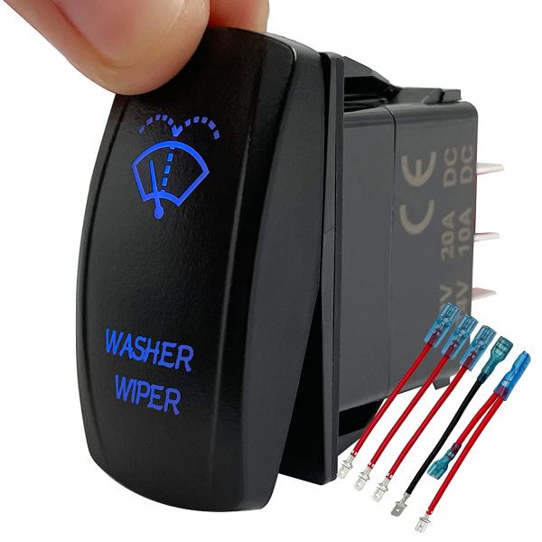 商品名Windshield Washer Wiper Momentary Rocker Switch Blue Led 6PIN (ON)-ON-Off DPDT Toggle Switch for Car Boat Marine Truc...