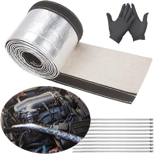 商品名DEGEOBERLIN Aluminized Heat Shroud Sleeving Heat Sheath Fuel line Wire Protection Silver Hose with 10 Pcs Metal Zip T...