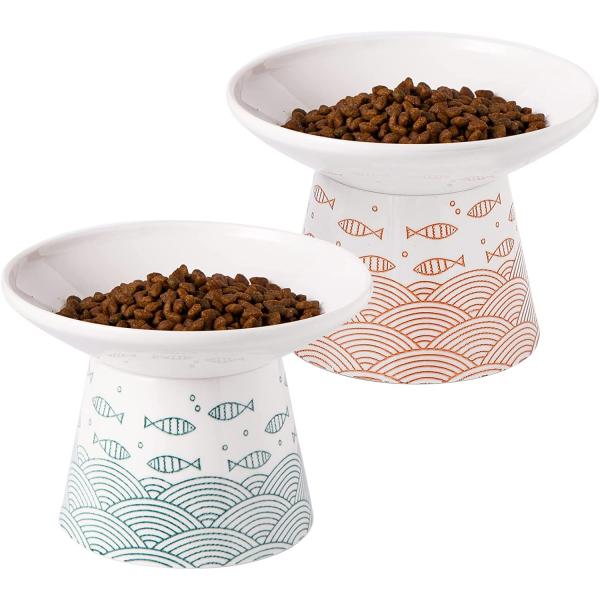 商品名6.25 Inch Extra Wide Ceramic Raised Cat Bowls, Upgraded Elevated Porcelain Cat Food Water Bowl Dish, Stress Free Pet ...