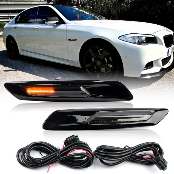 商品名NSLUMO Sequential Amber LED Side Marker Lights Compatible w/B'MW 5 Series F10 LCI 528i 530i 535i 550i Smoked Lens Led...